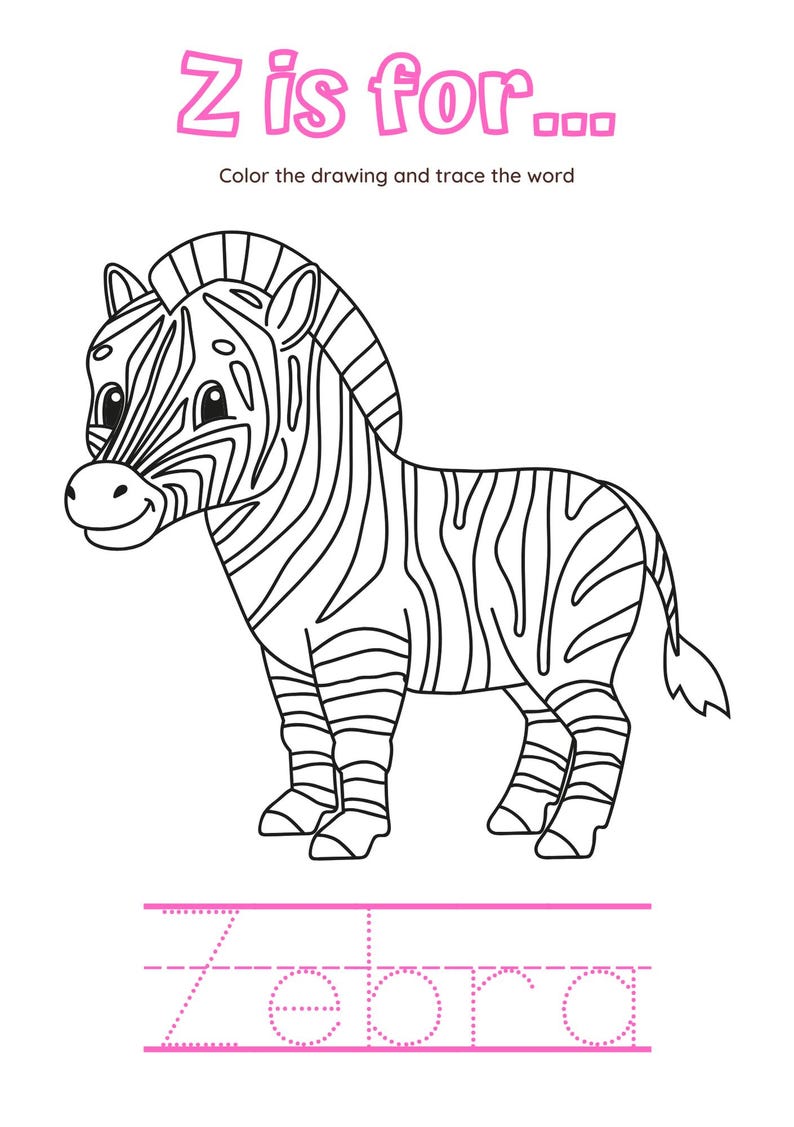 Coloring Book: Alphabet Coloring Pages Animals A to Z Pink Lettering - Etsy