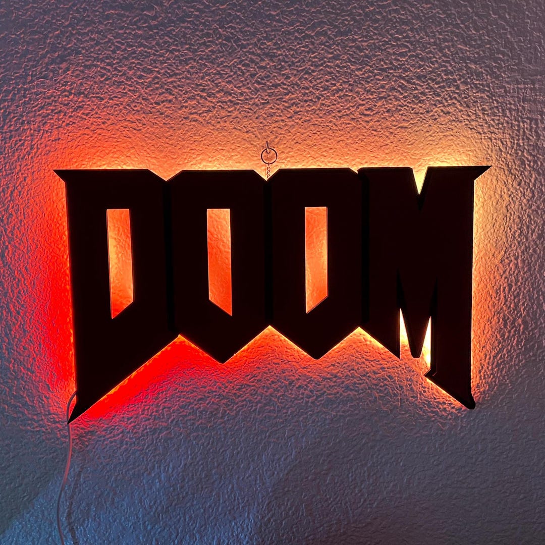 DOOM Wooden Panel, RGB LED DOOM Sign Decor, Made of Wood - Birthday ...