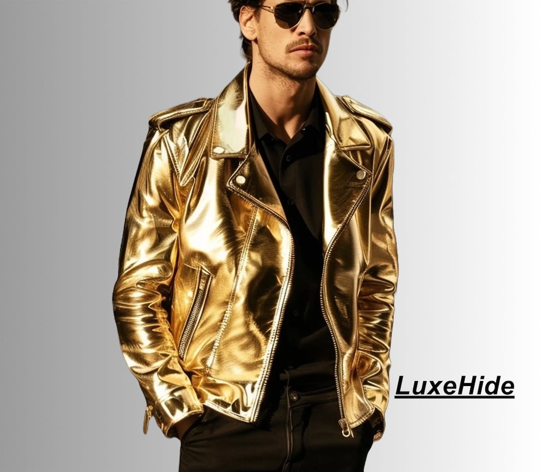 Handmade Genuine Leather Gold Jacket-mens Leather Biker Jacket-soft ...