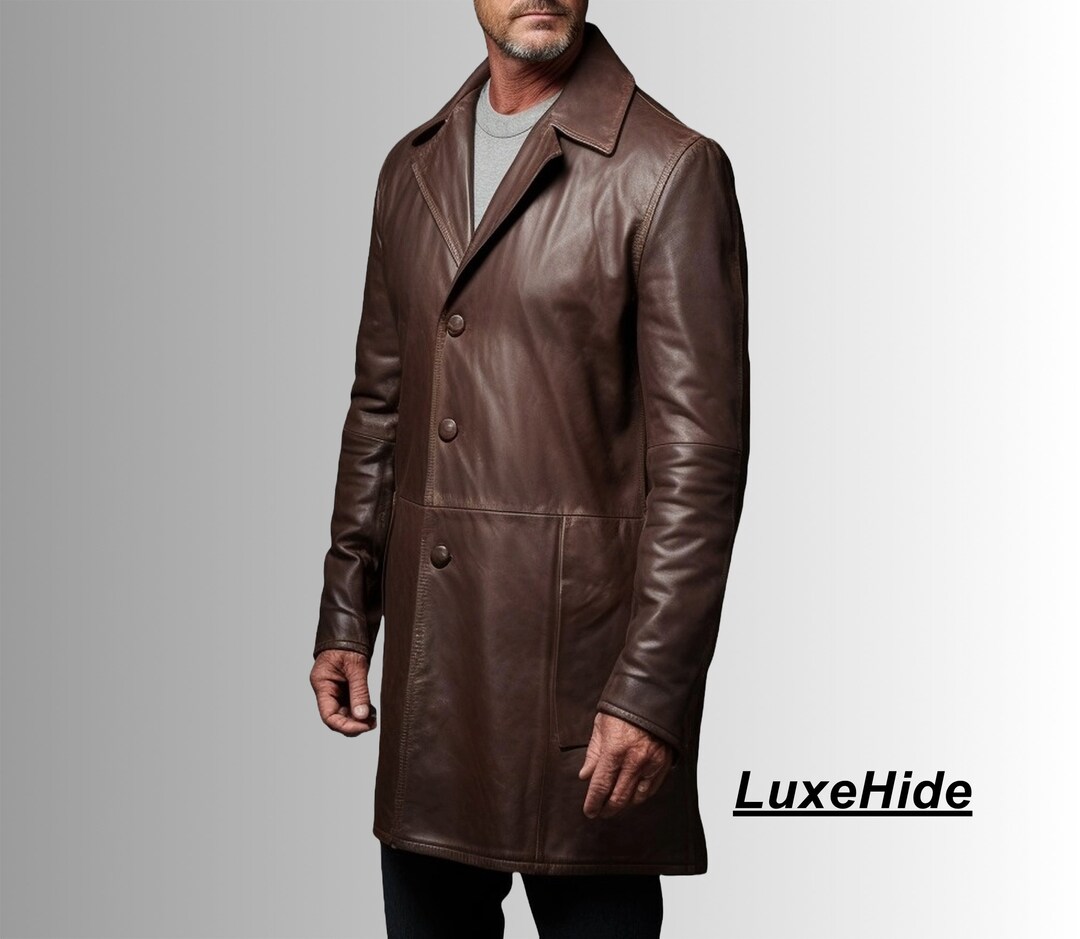 Handmade Men Leather Coat Leather Trench Coat Brown Winter Coat Real Leather Trench Coat Gift ...