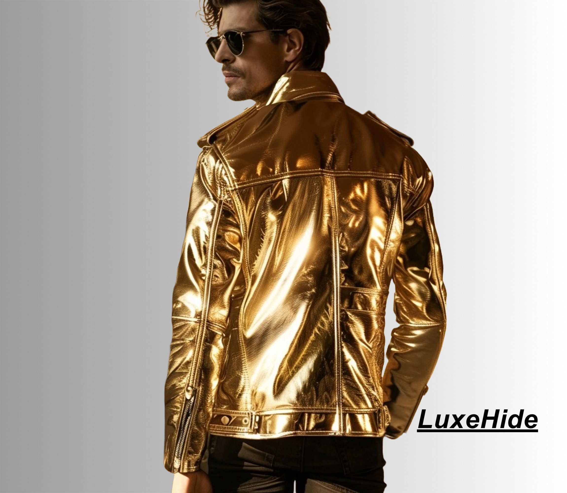 Handmade Genuine Leather Gold Jacket-mens Leather Biker Jacket-soft ...