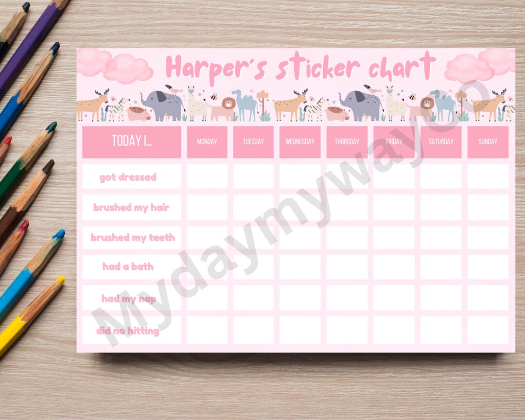 Childrens Personalised Sticker Chart for Rewards Printable Pdf Positive ...