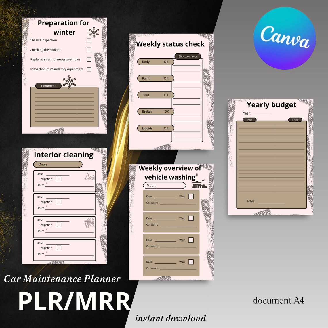 Digital Car Maintenance Planner | Service Tracker With PLR/MRR License ...