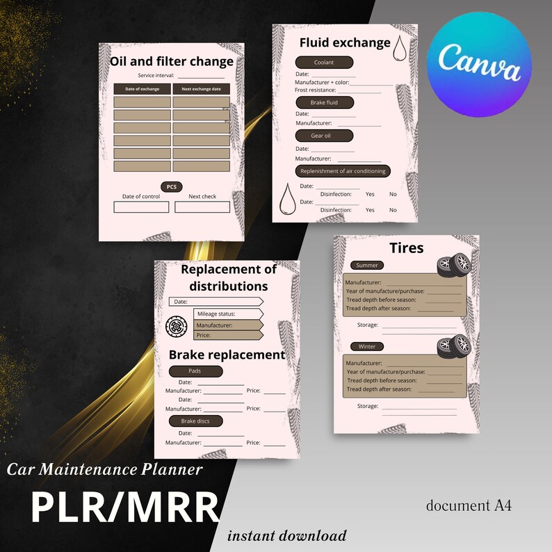 Digital Car Maintenance Planner | Service Tracker With PLR/MRR License ...