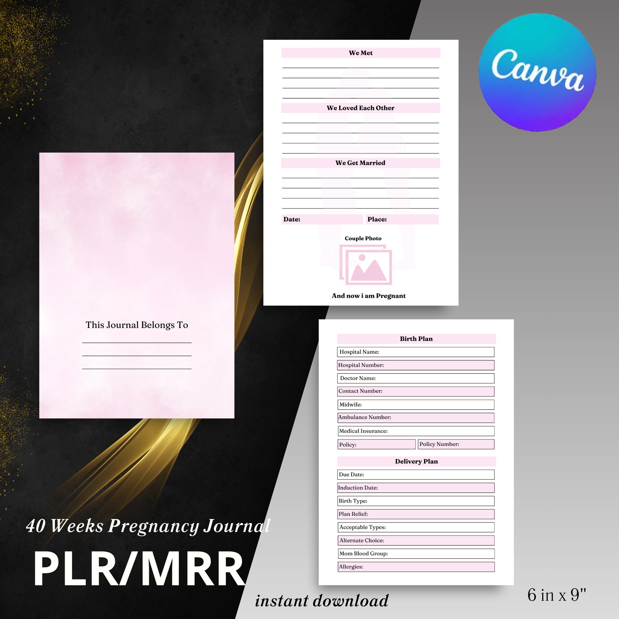 40 Weeks Pregnancy Journal | Canva Editable Template (digital Download ...