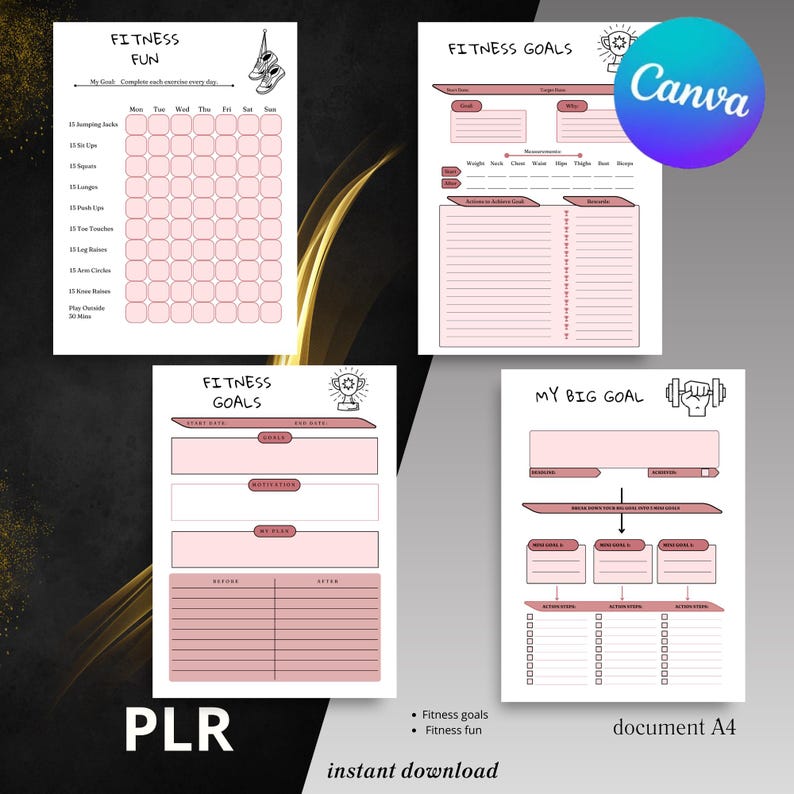 Printable Fitness Planner Tracker Fitgoals Planner Exercise & Goals Pro ...