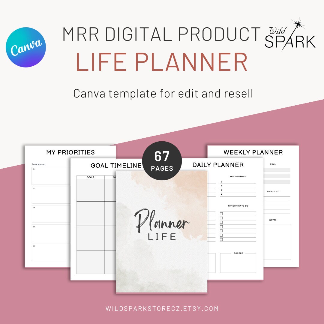 Editable Life Planner Template | PLR/MRR License | Canva & Printable ...