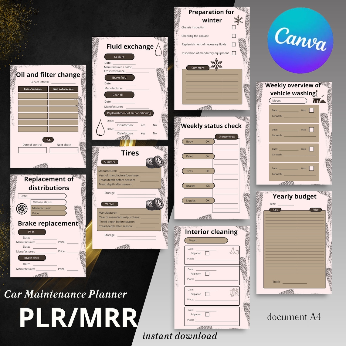 Digital Car Maintenance Planner | Service Tracker With PLR/MRR License ...
