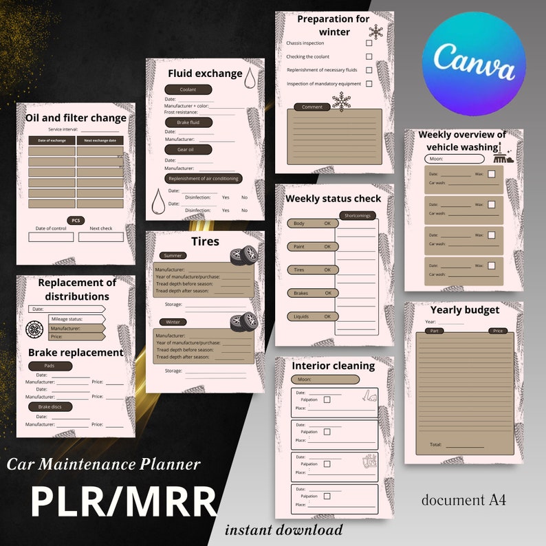 Digital Car Maintenance Planner | Service Tracker With PLR/MRR License ...