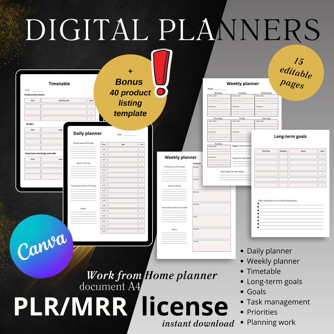 Printable Work From Home Planner With PLR/MRR License - Boost ...