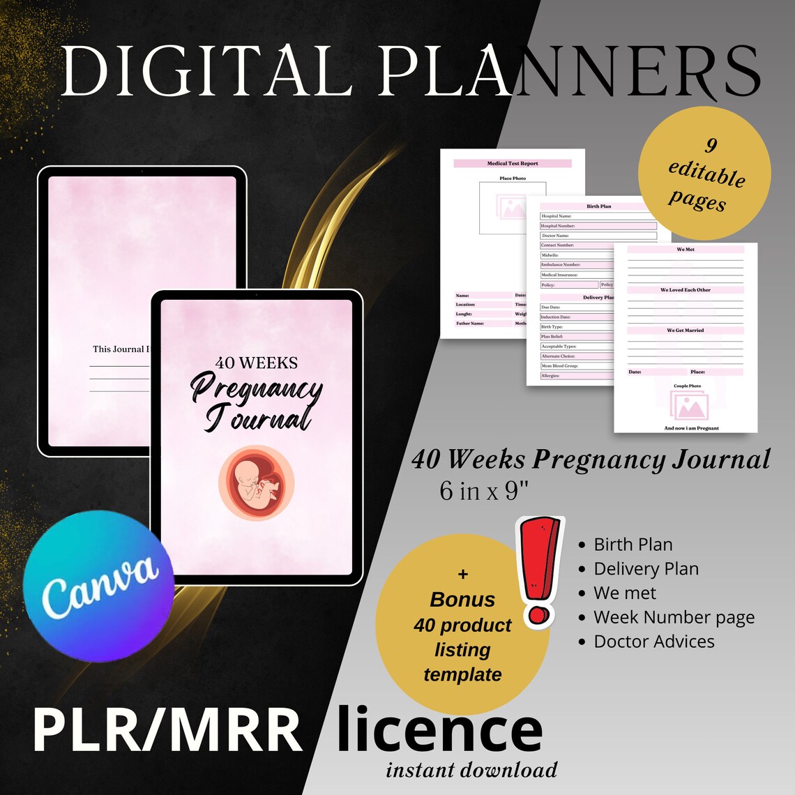 40 Weeks Pregnancy Journal to Resell | Canva PLR/MRR Template | Resell ...