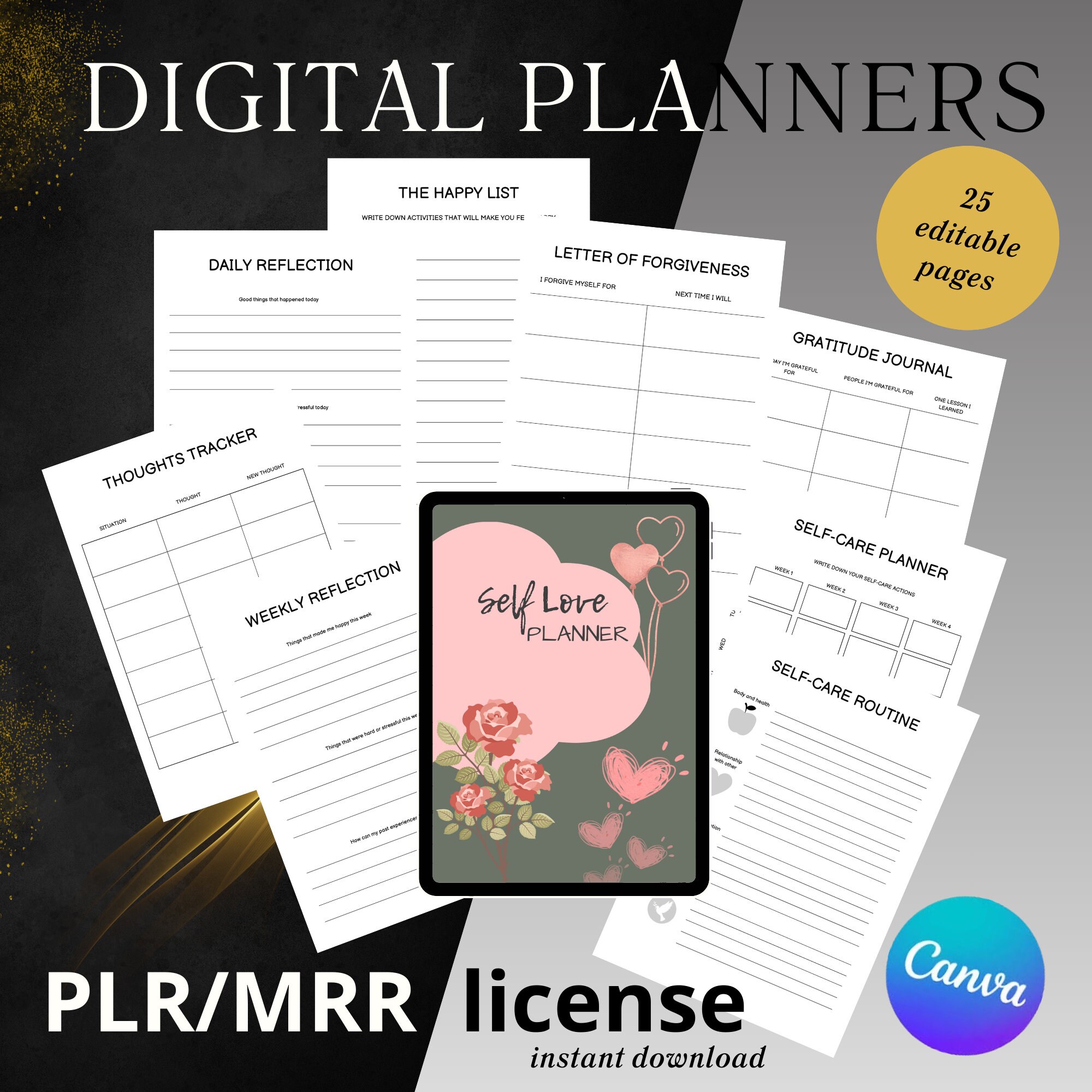 Editable and Printable Self Love Planner - PLR & MRR Licensed Digital ...