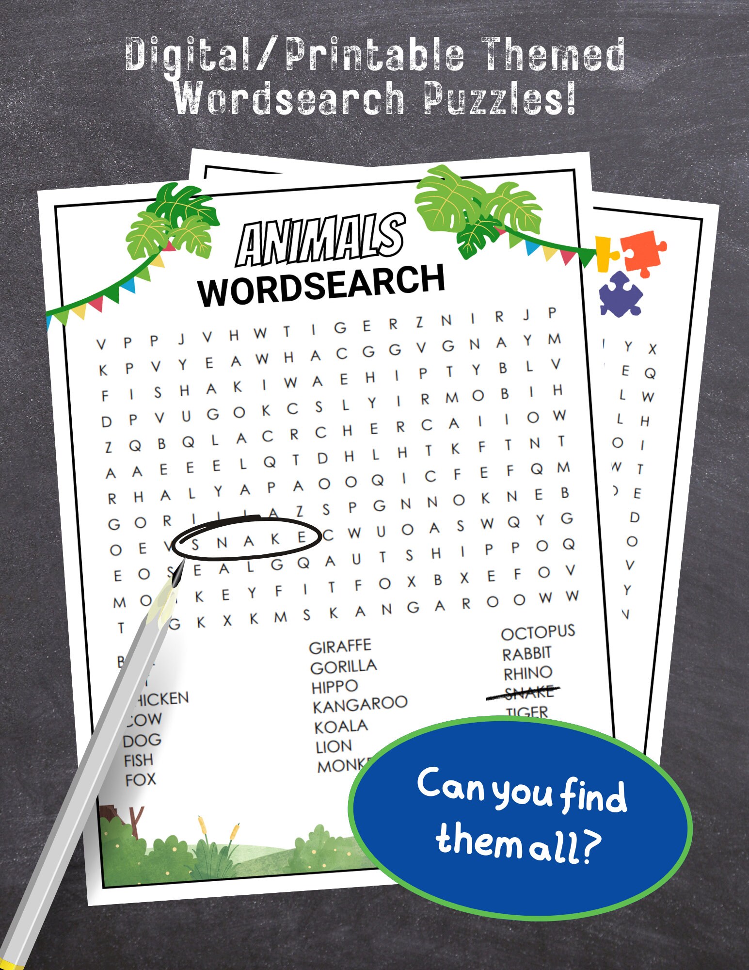 Printable Word Search Puzzles for Kids 5 Pages Kids Activities Themed ...