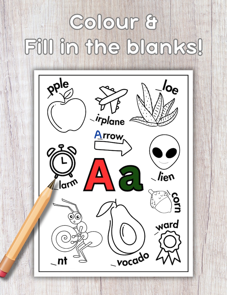 Alphabet A-Z Printable Colouring Pages, Fill-in-the-blank Activity ...