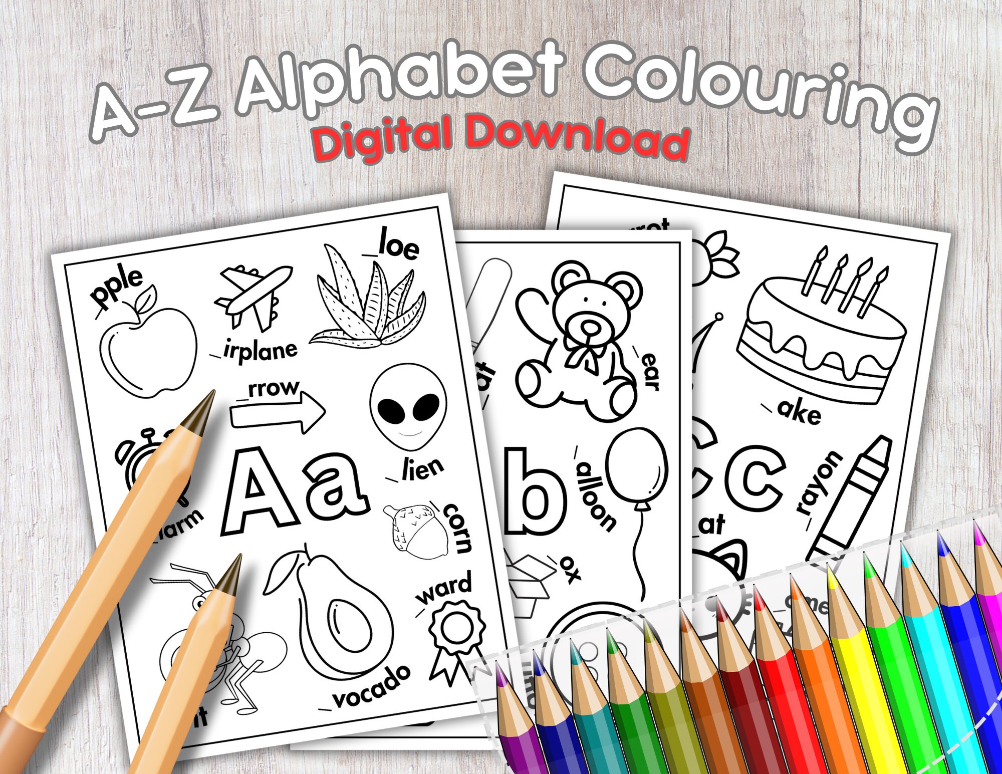 Alphabet A-Z Printable Colouring Pages, Fill-in-the-blank Activity ...