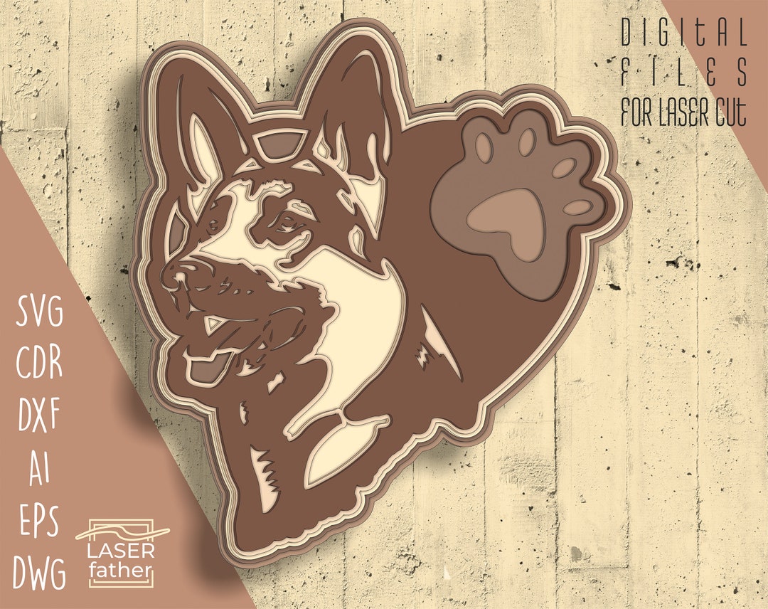 3D German Shepherd Multilayer SVG, Digital Download, Laser Cut, Dog Paw ...