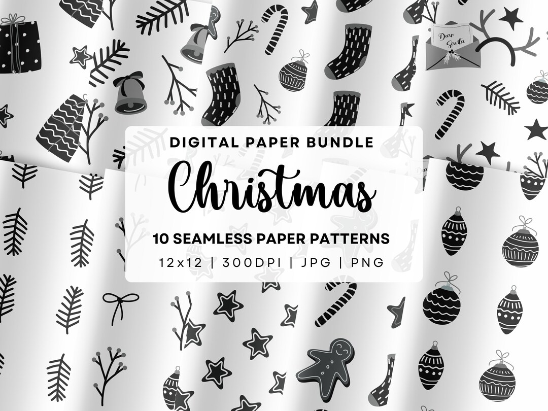Black and White Christmas Seamless Pattern Bundle Digital - Etsy