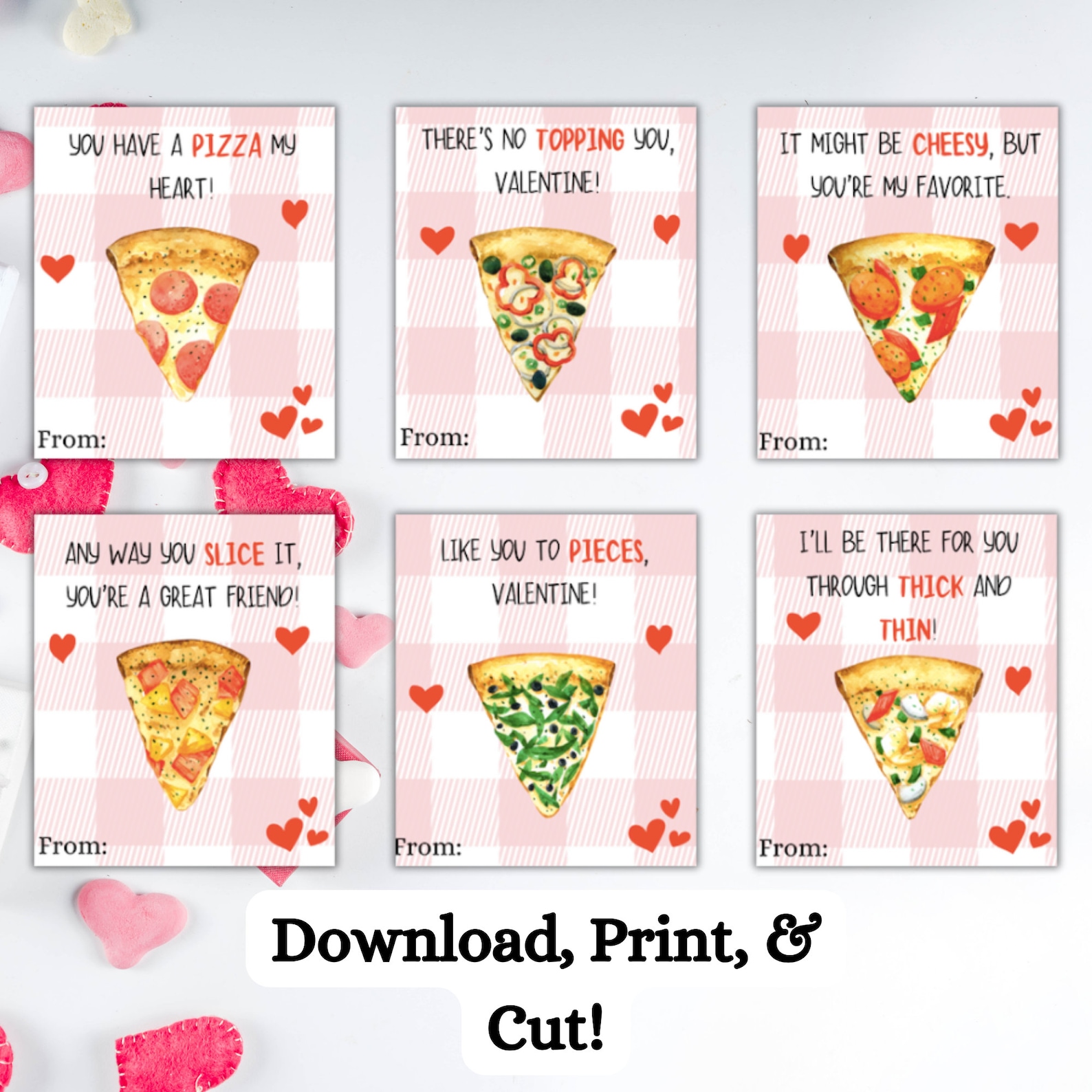 Pizza Valentine Cards Printable Digital Download Pizza Themed for ...