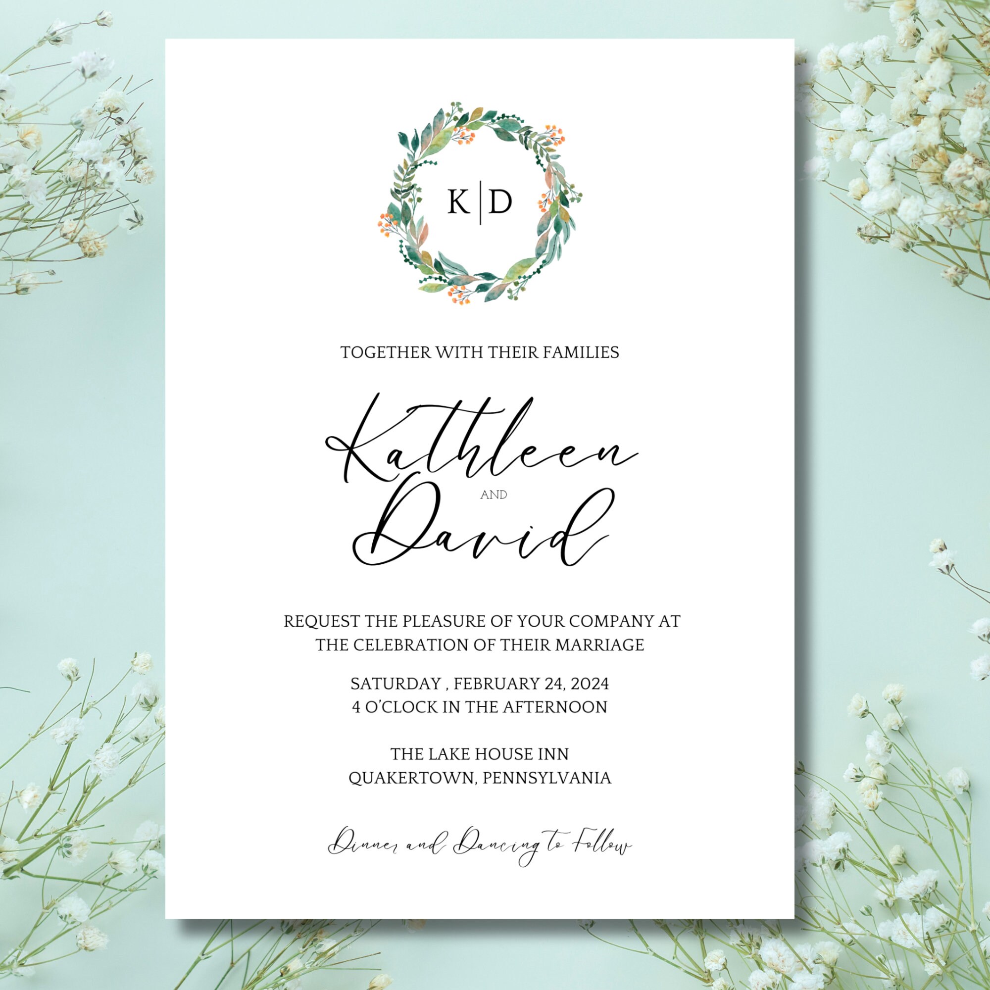 Simple Floral Wedding Invitation Editable Template Digital Download QR ...