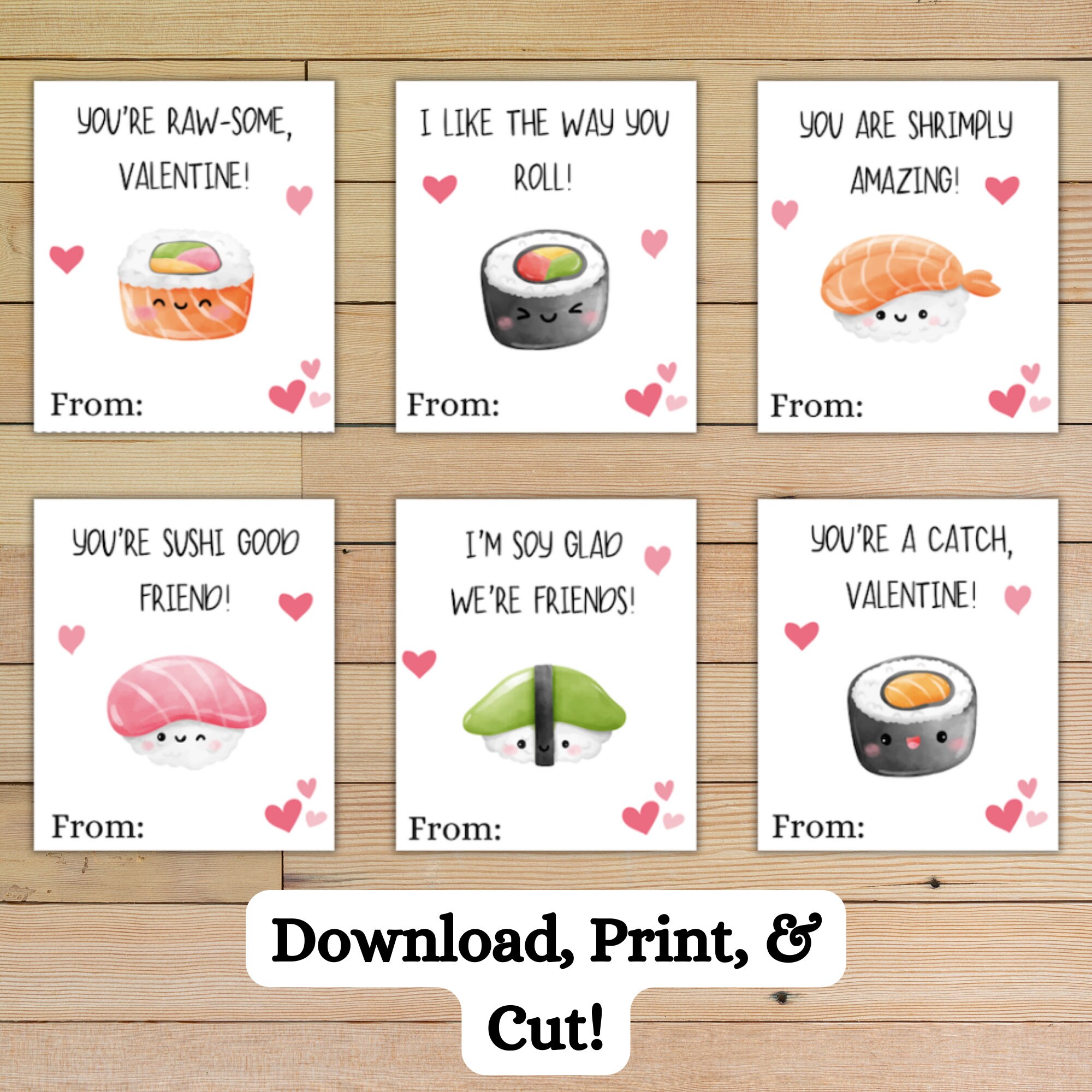 Sushi Valentine Digital Download Printable for Kids PDF Print at Home ...