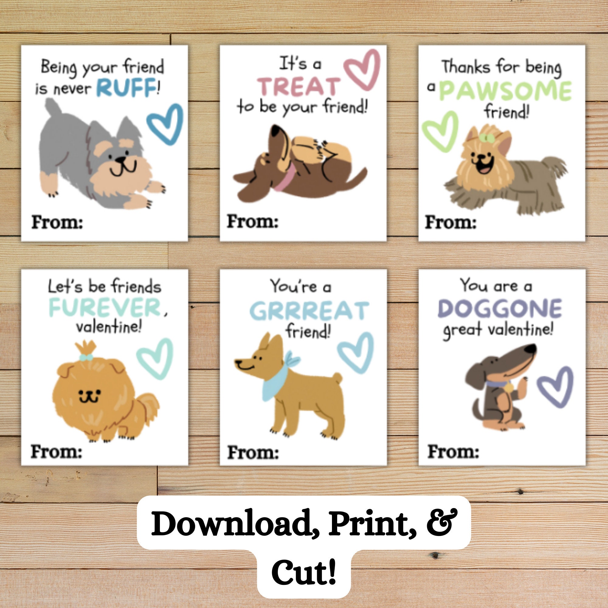 Dog Themed Printable Valentine Cards Digital Download for Kids School ...