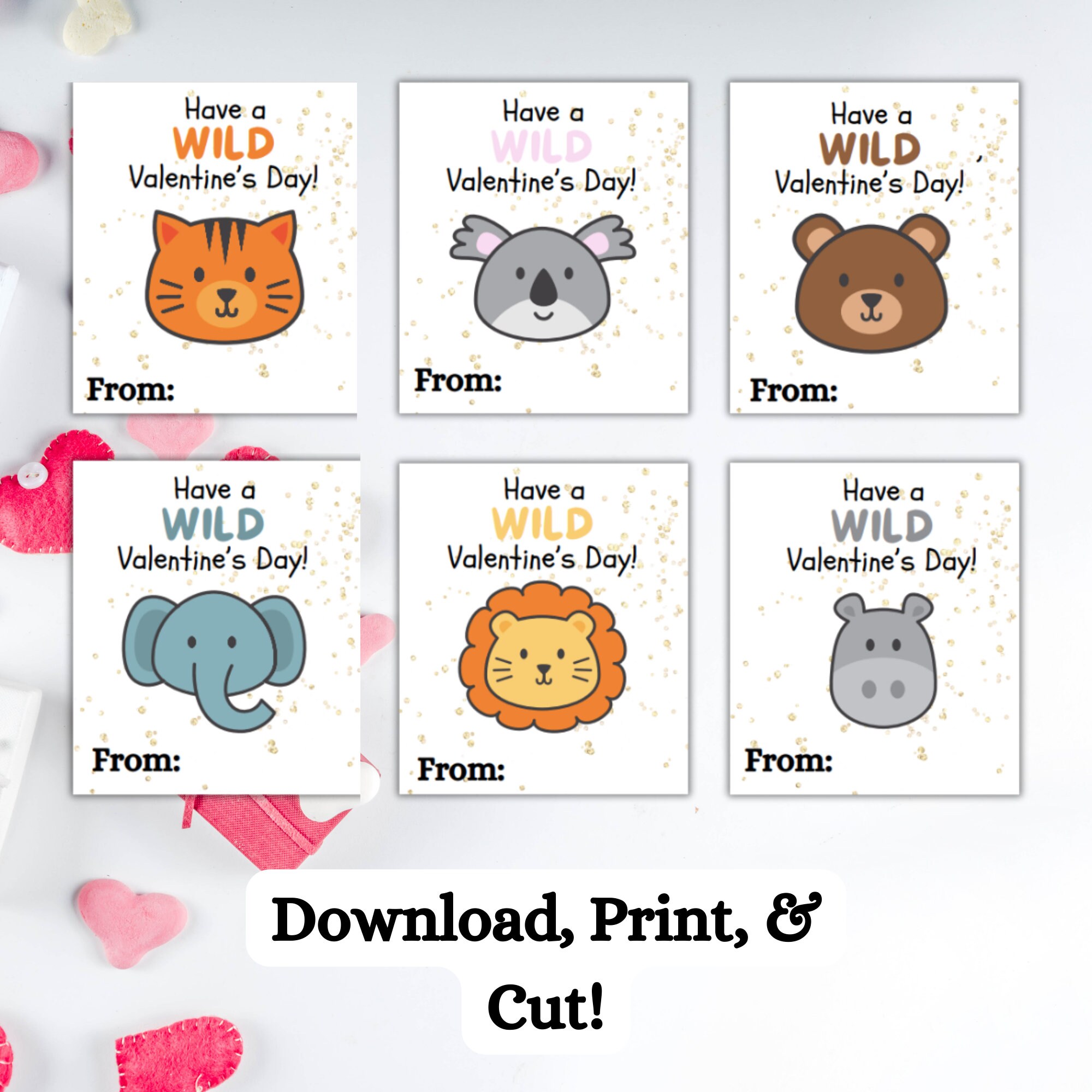 Wild Animal Themed Valentines Day Card Printable for Kids School ...