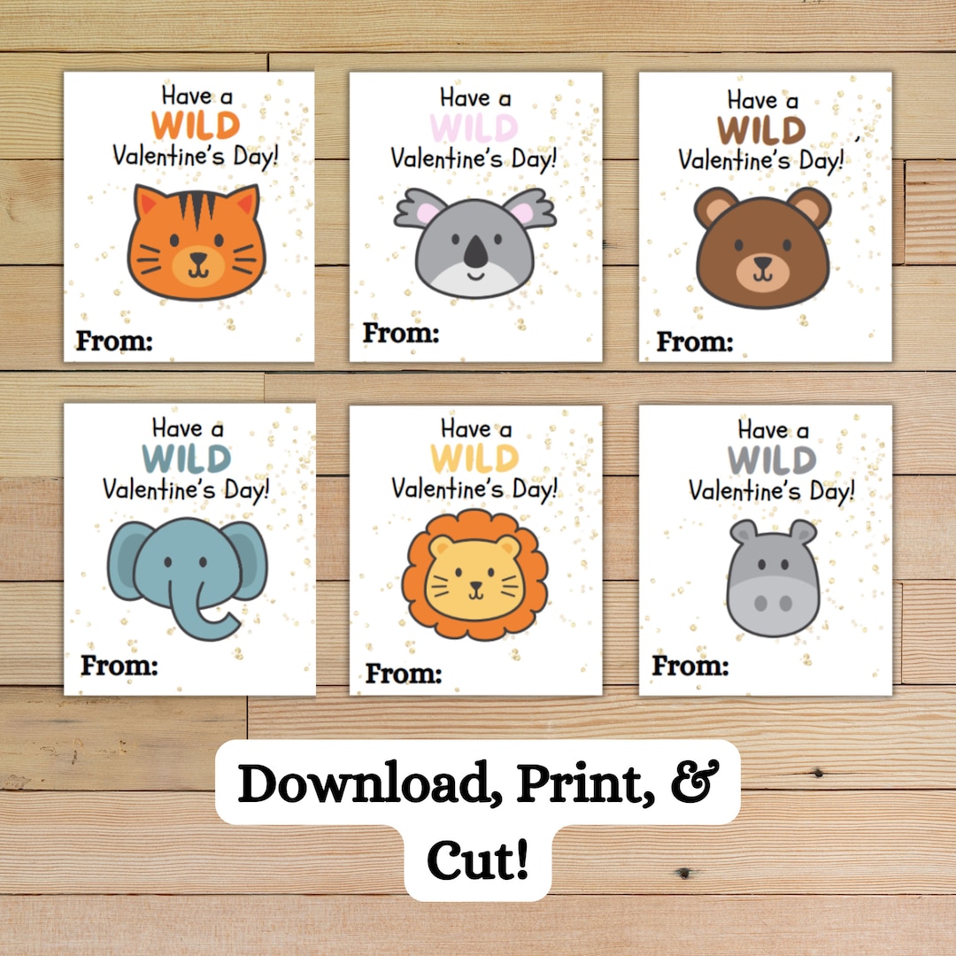 Wild Animal Themed Valentines Day Card Printable for Kids School ...