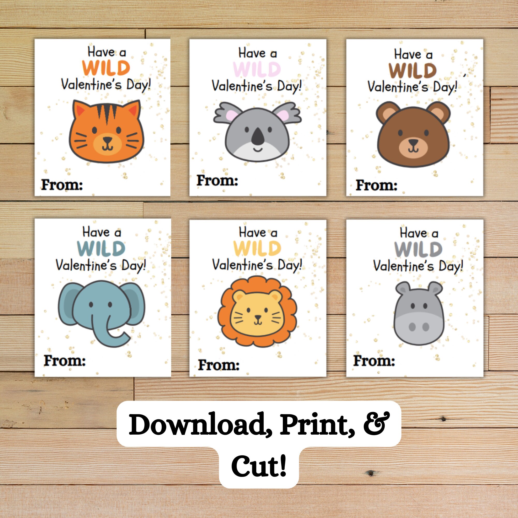 Wild Animal Themed Valentines Day Card Printable for Kids School ...