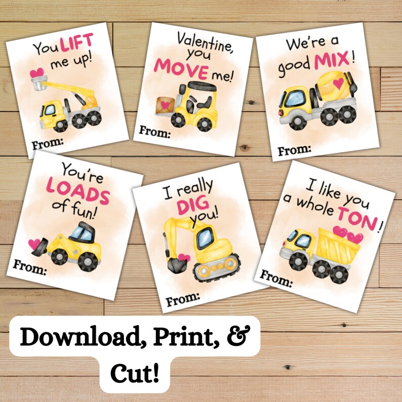 Construction Valentines Card Printable for Kids School Valentines ...