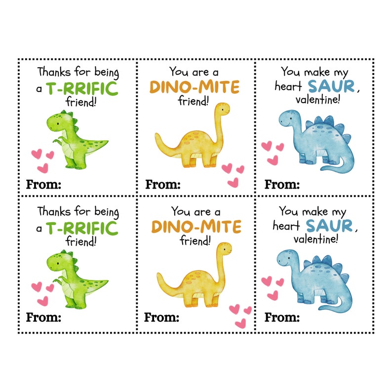 Dinosaur Valentines Card Printable for Kids Digital Download Print at ...
