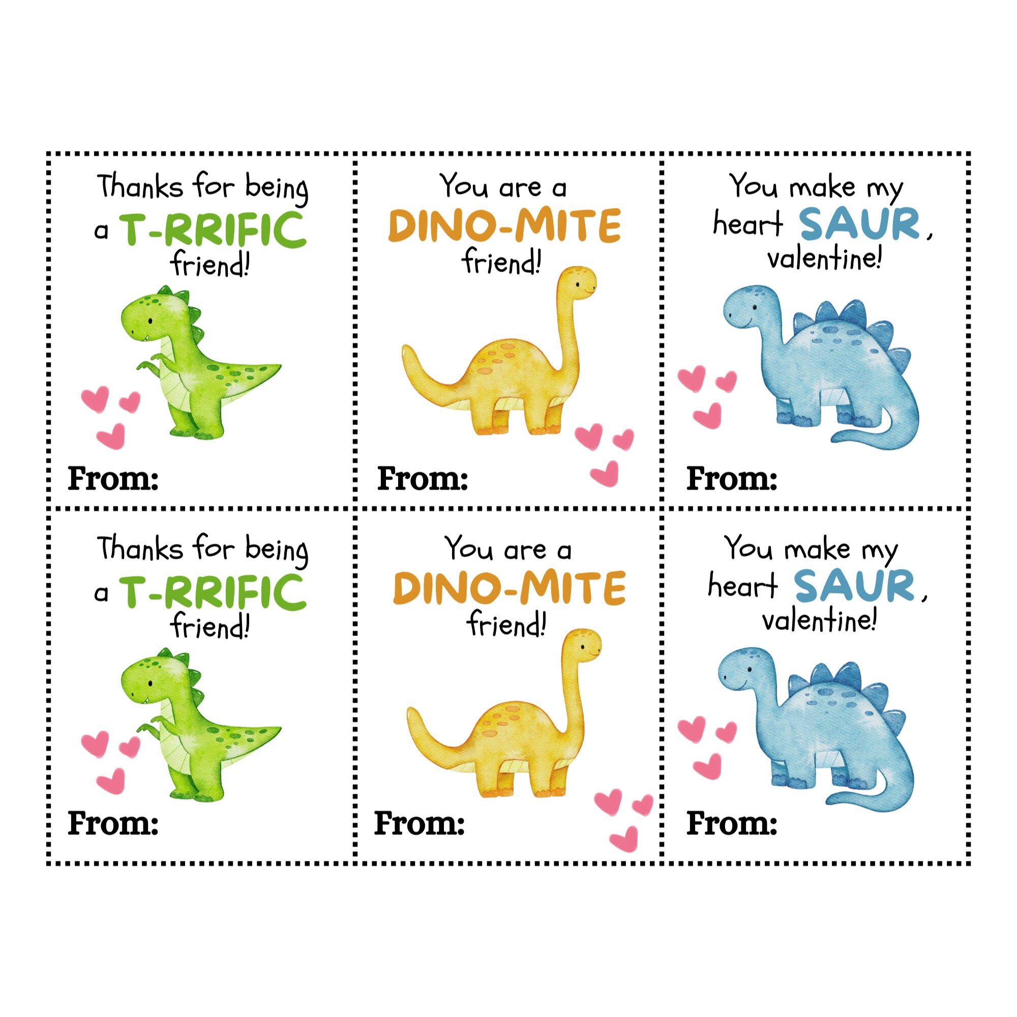 Dinosaur Valentines Card Printable for Kids Digital Download Print at ...