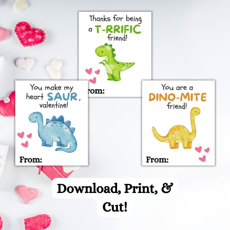 Dinosaur Valentines Card Printable for Kids Digital Download Print at ...