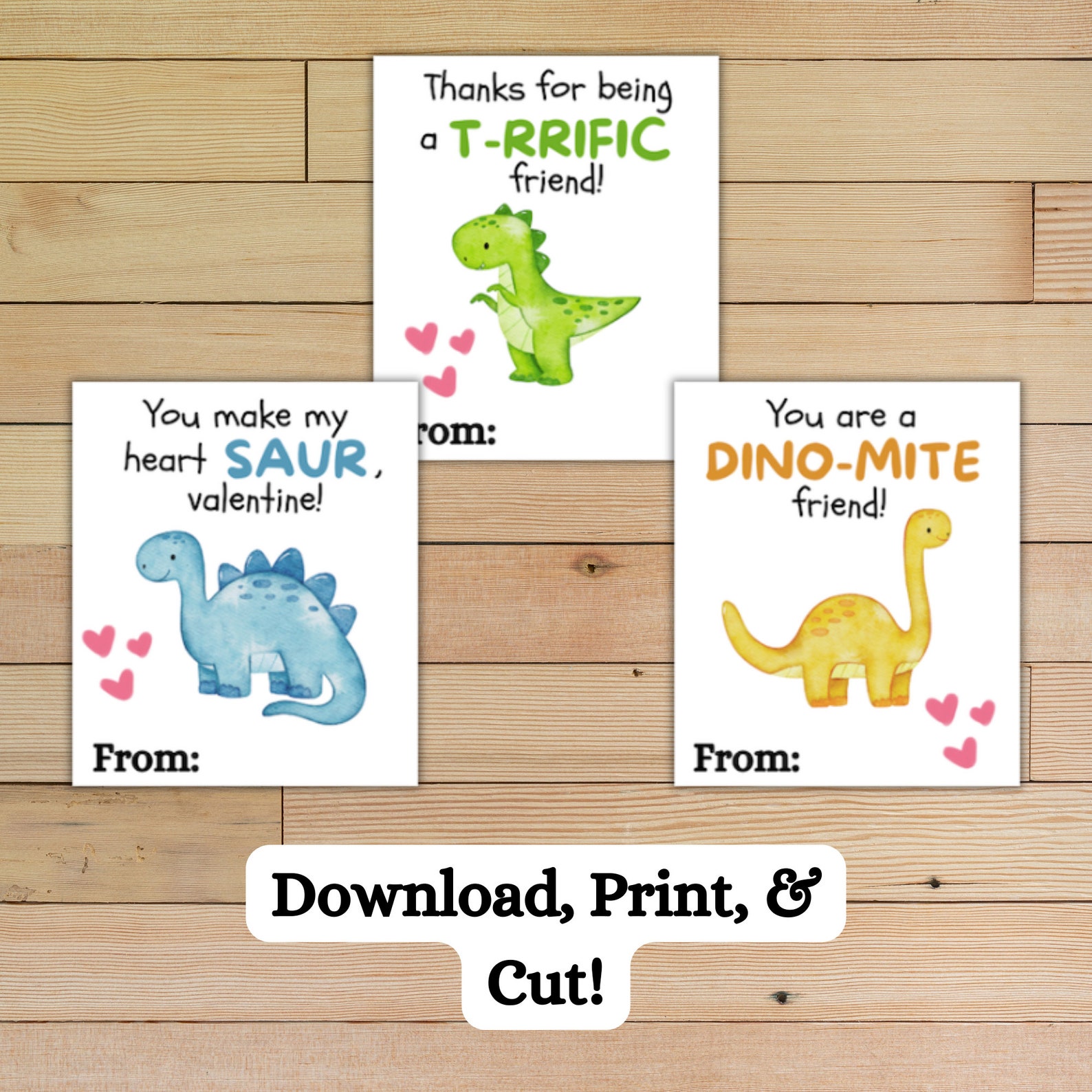Dinosaur Valentines Card Printable for Kids Digital Download Print at ...
