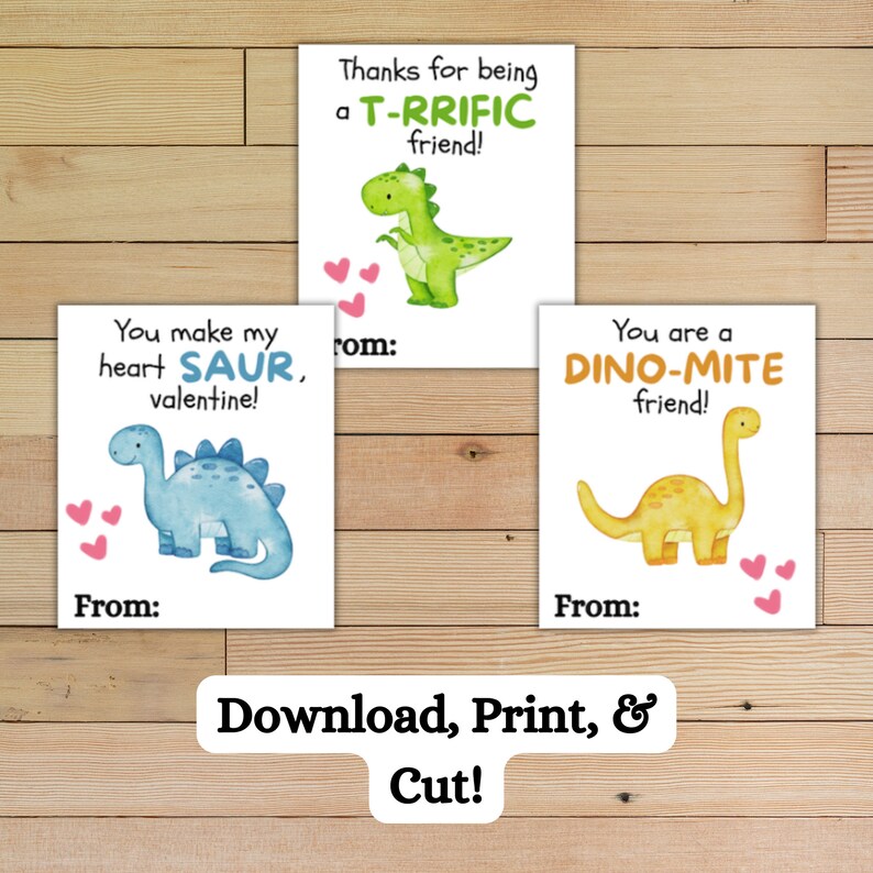 Dinosaur Valentines Card Printable for Kids Digital Download Print at ...