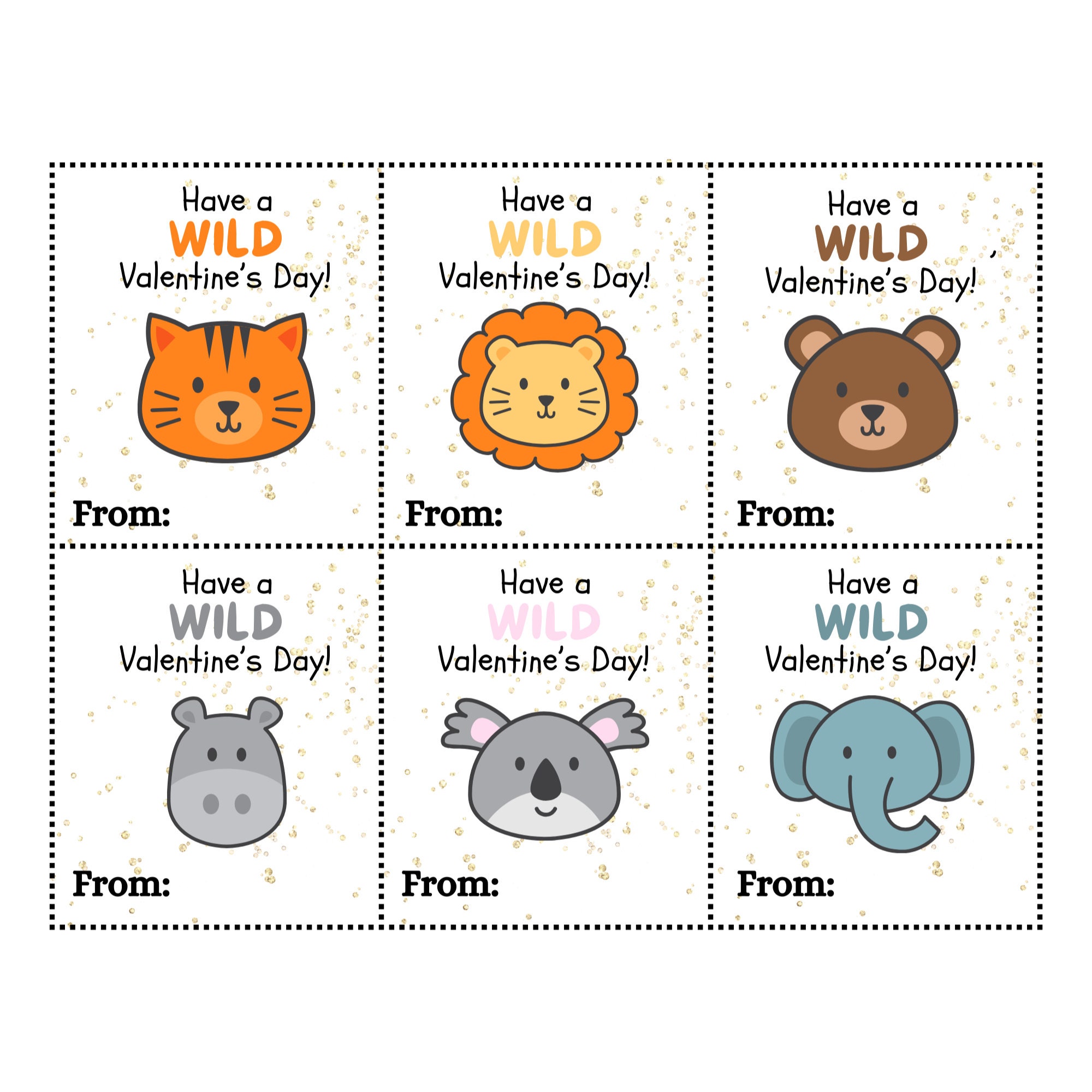 Wild Animal Themed Valentines Day Card Printable for Kids School ...