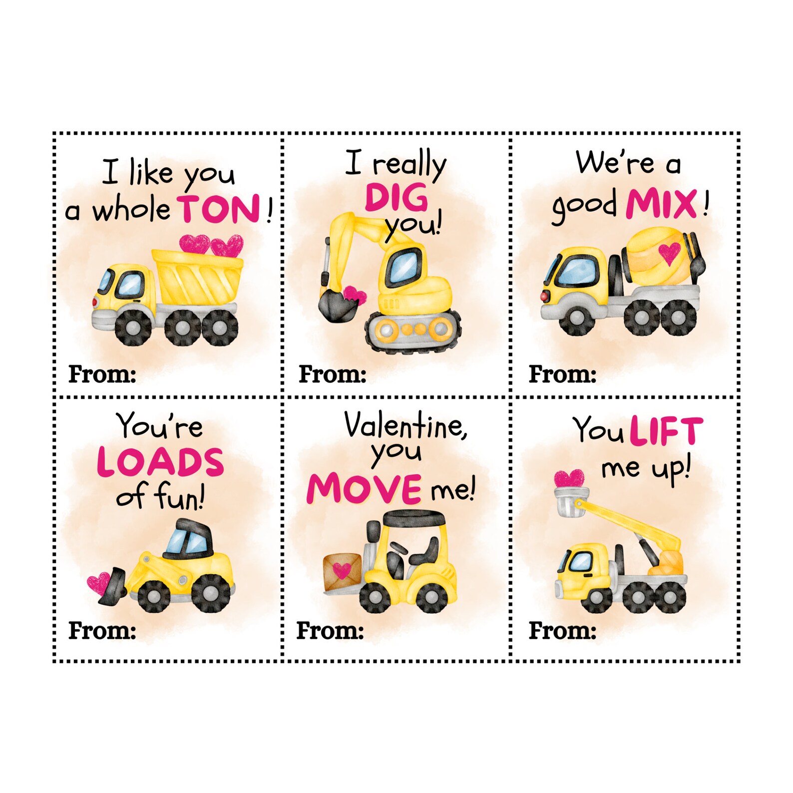 Construction Valentines Card Printable for Kids School Valentines ...
