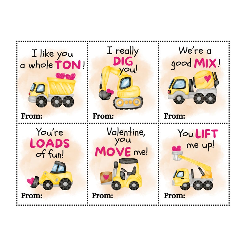 Construction Valentines Card Printable for Kids School Valentines ...