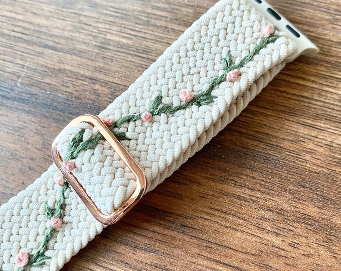 Floral Hand Embroidered Apple Watch Band | Flower Embroidered Watch ...