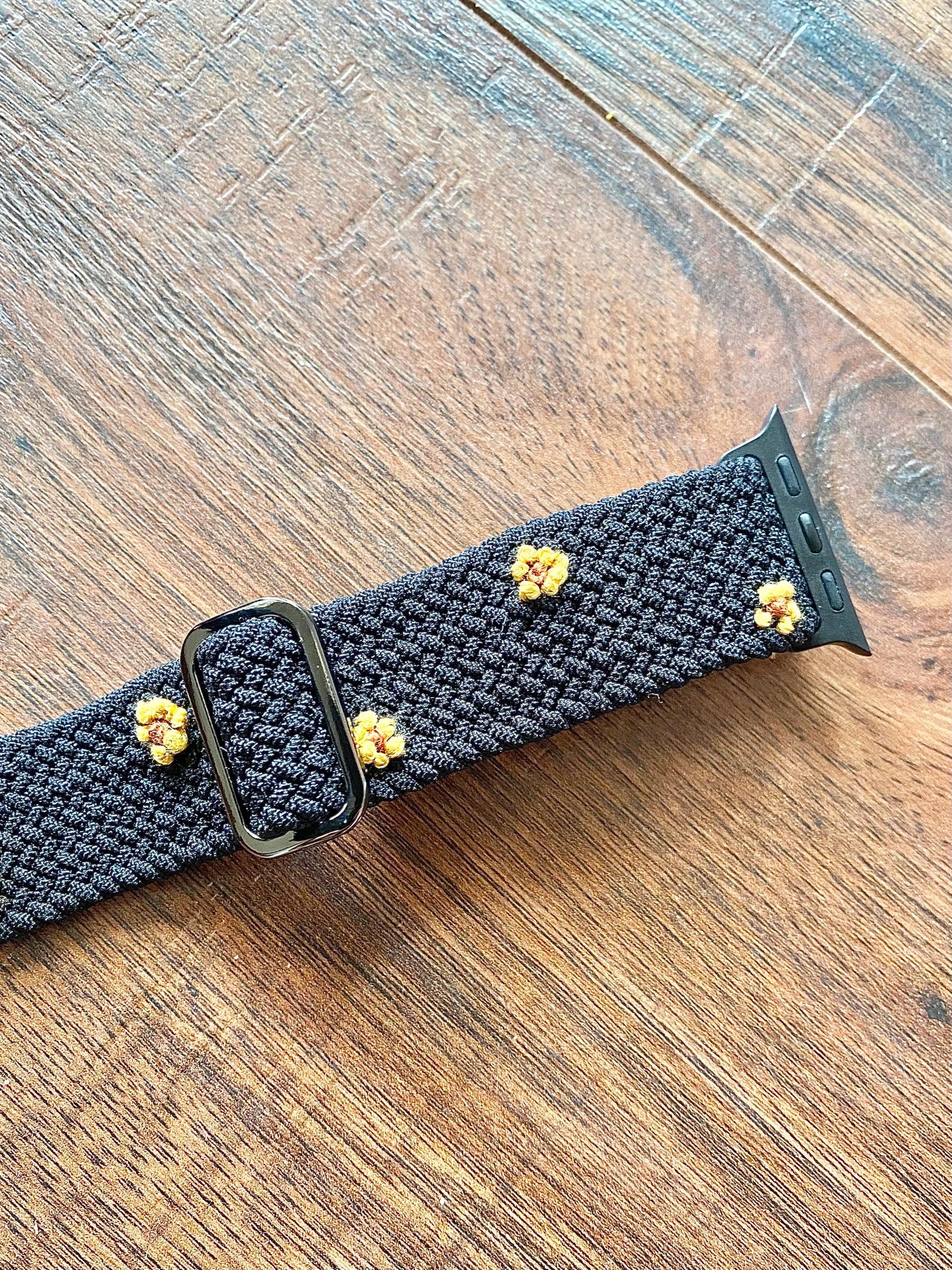 Sunflower Hand Embroidered Black Apple Watch Band | Flower Embroidered ...