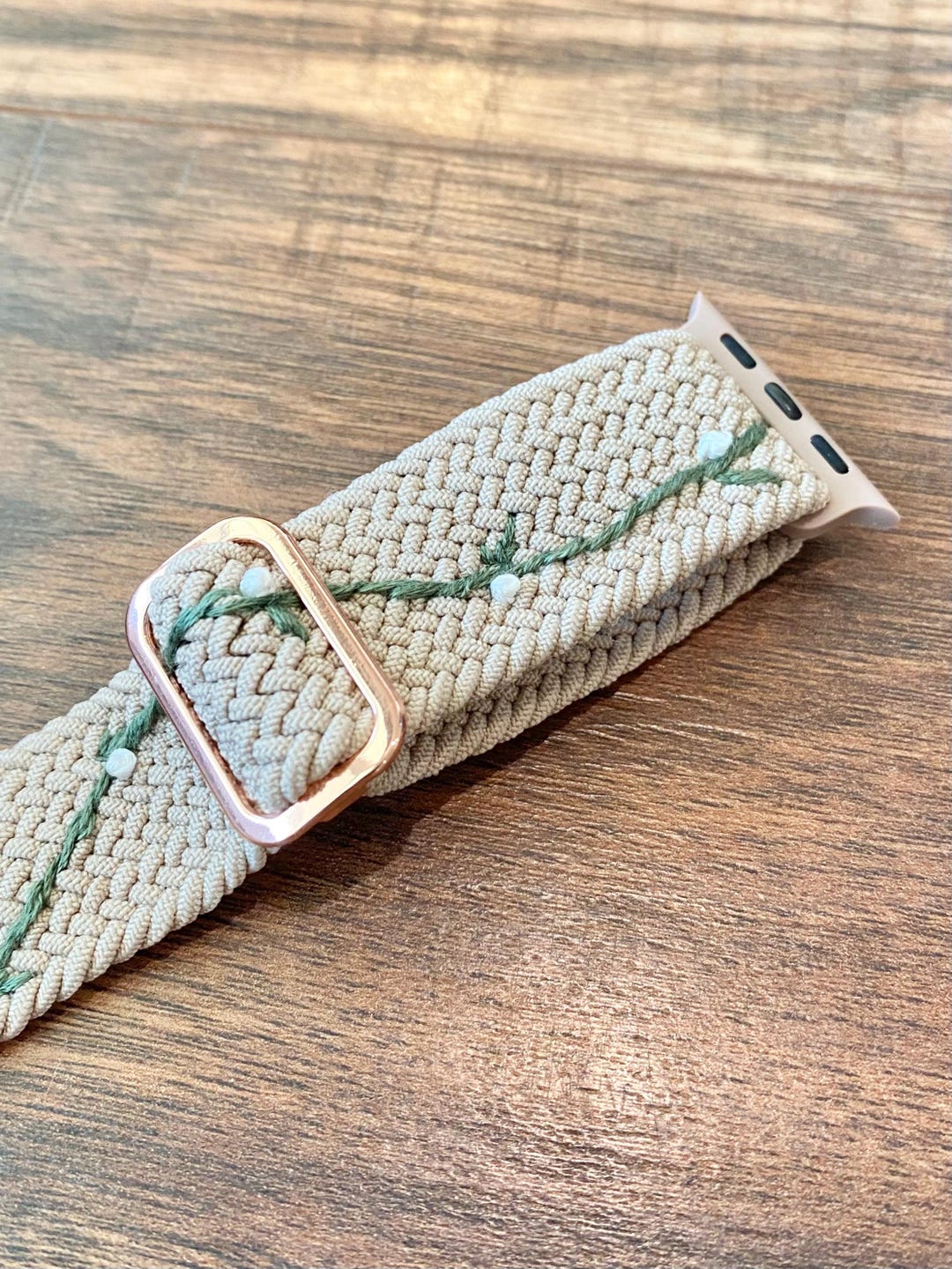 Floral Hand Embroidered Tan Apple Watch Band | Flower Embroidered Watch ...