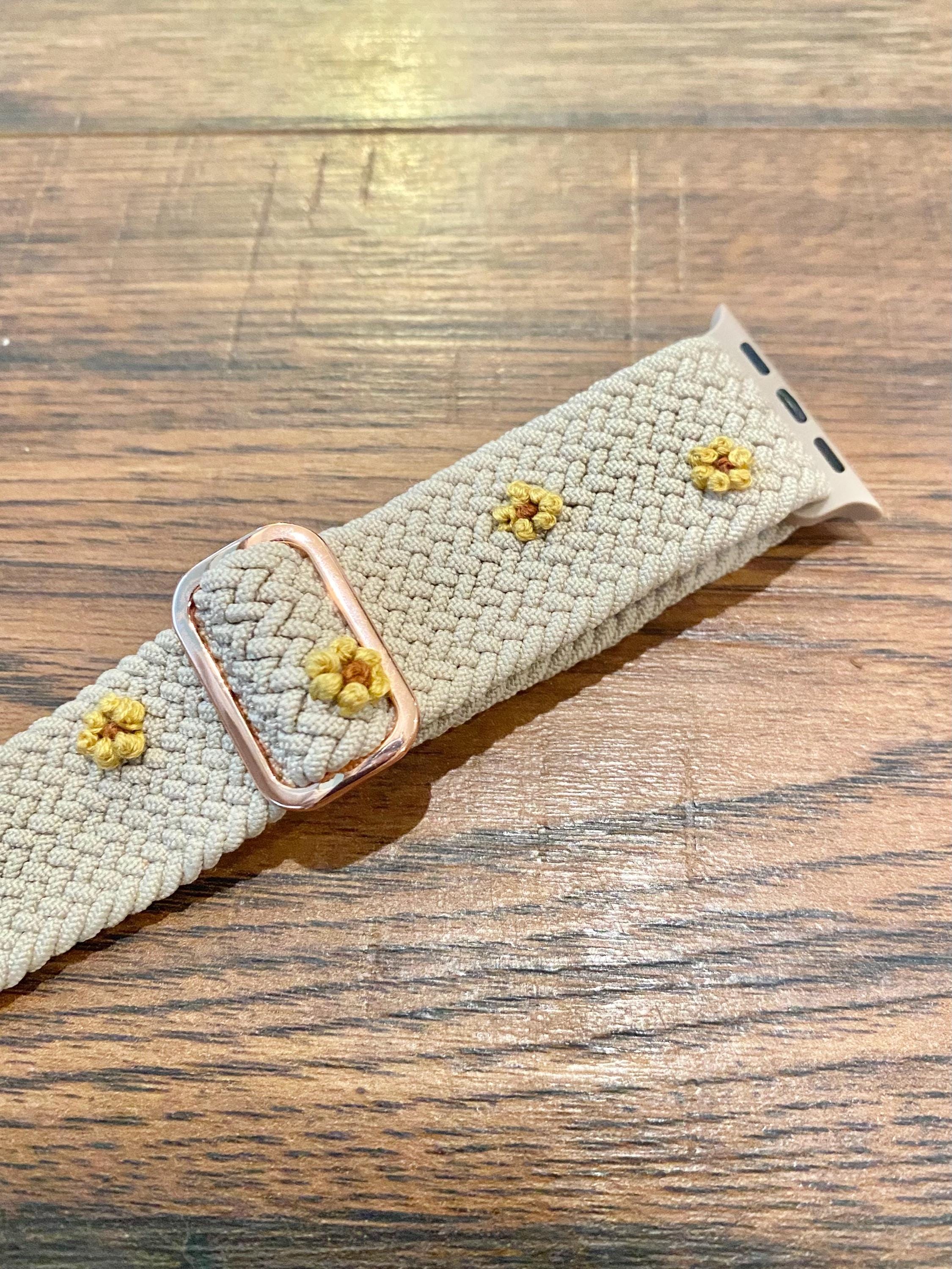 Sunflower Hand Embroidered Black Apple Watch Band | Flower Embroidered ...