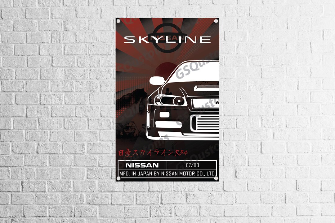 Nissan Skyline R34 Themed Banner Skyline GTR Poster JDM Car Garage Wall ...