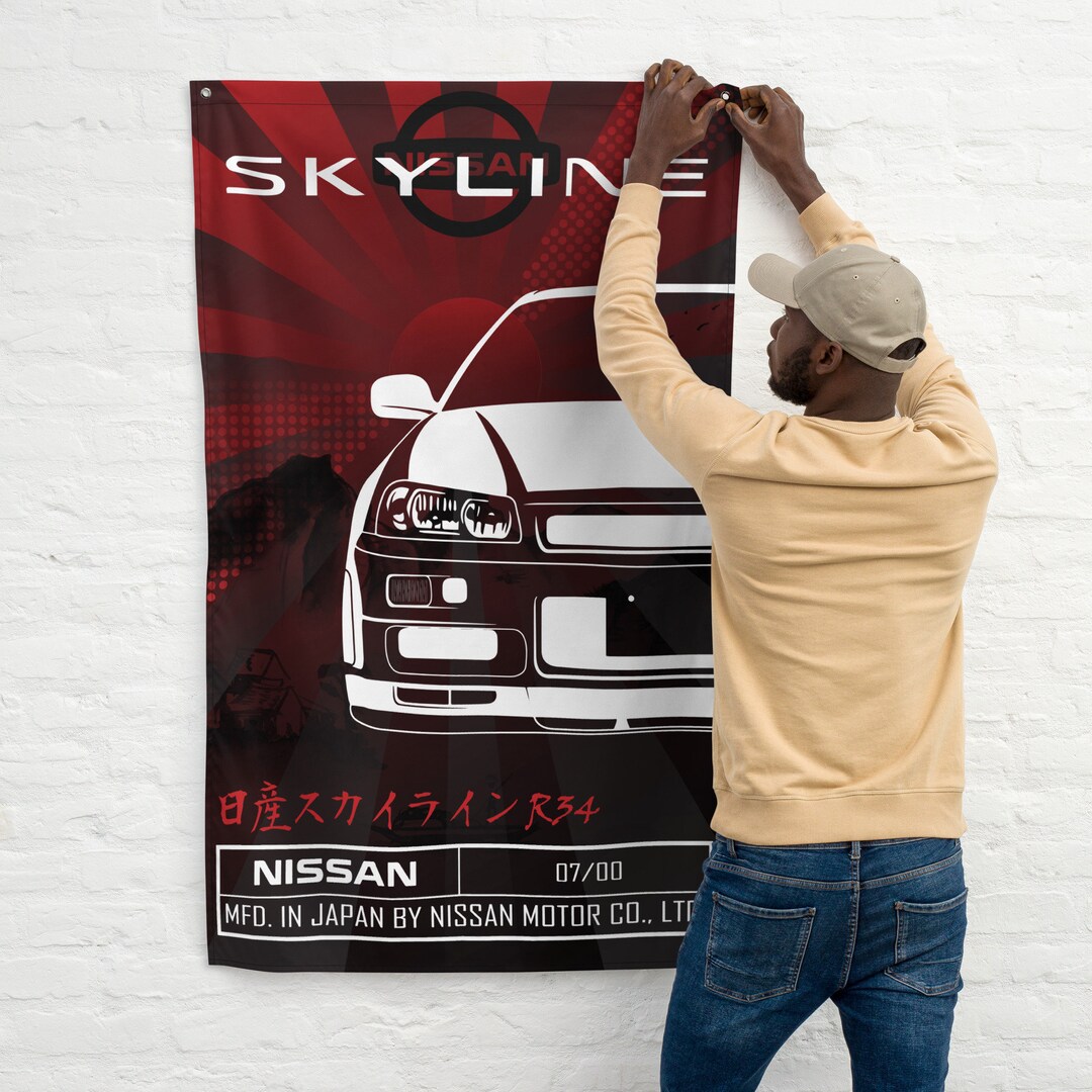 Nissan Skyline R34 Flag Nissan GTR R34 Cloth Banner JDM Car Garage Wall ...