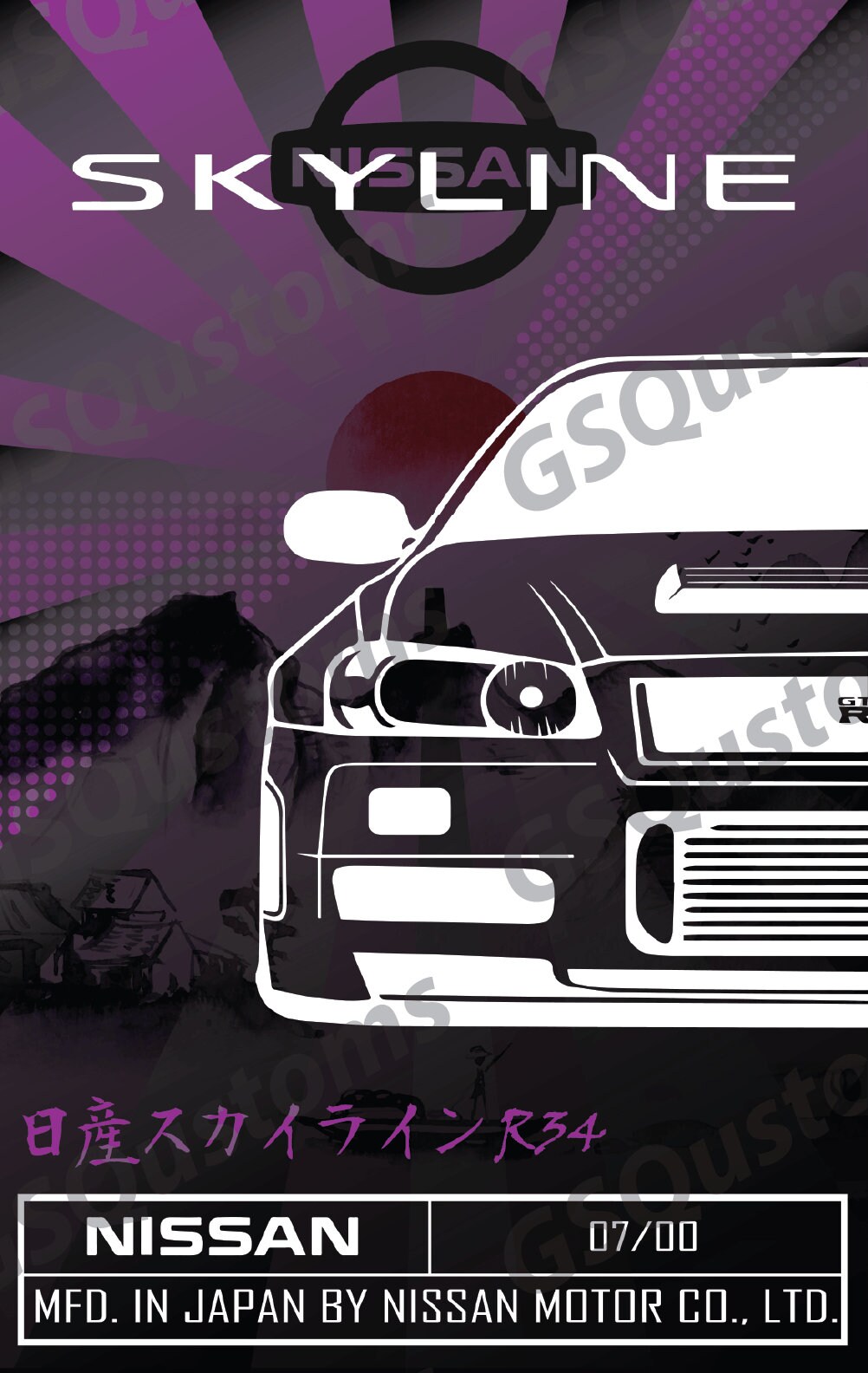 Nissan Skyline R34 Themed Banner Skyline GTR Poster JDM Car Garage Wall ...