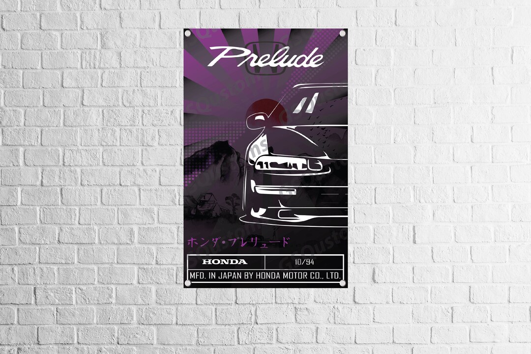 Honda Prelude Themed Banner 4th Gen Prelude Poster JDM Car Garage Wall ...