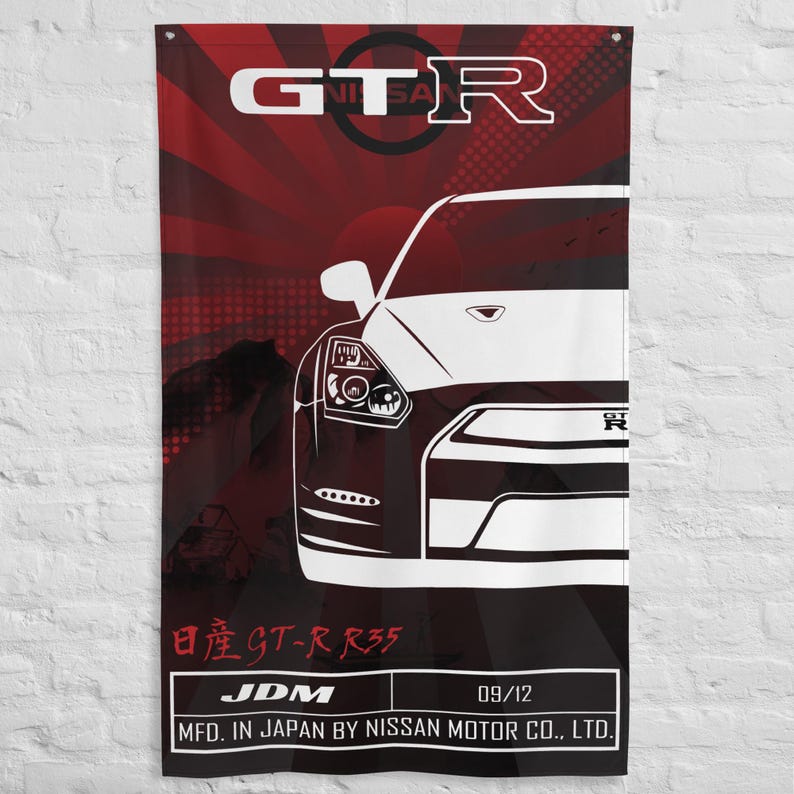 Nissan GT-R R35 Flag- Nissan GTR R35 Cloth Banner- JDM Car Garage Wall ...