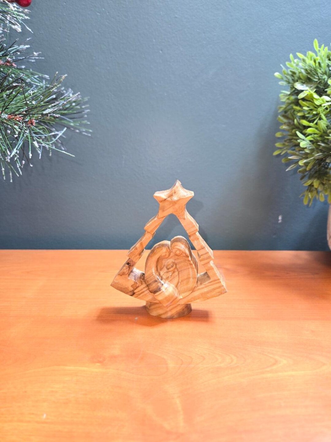 Olive Wood Nativity Scene_ Holy Family in Christmas Tree Frame - Etsy