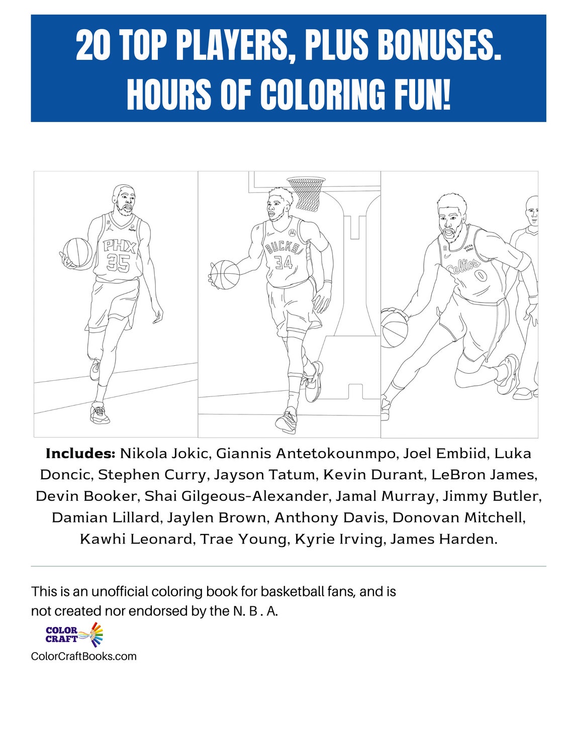 Basketball Coloring Book INSTANT DOWNLOAD Top 20 Players Basketball Fan ...
