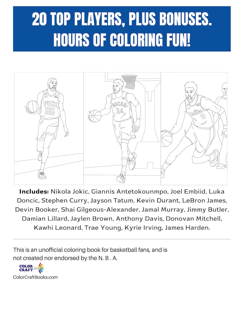 Basketball Coloring Book | INSTANT DOWNLOAD | Top 20 Players ...