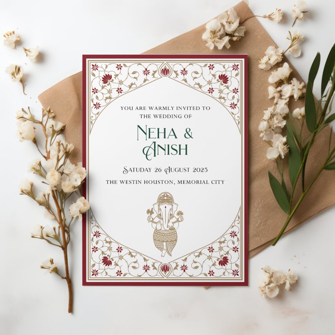 Luxury Indian Hindu Wedding Invitation Template - A5 Red Gold Foil ...
